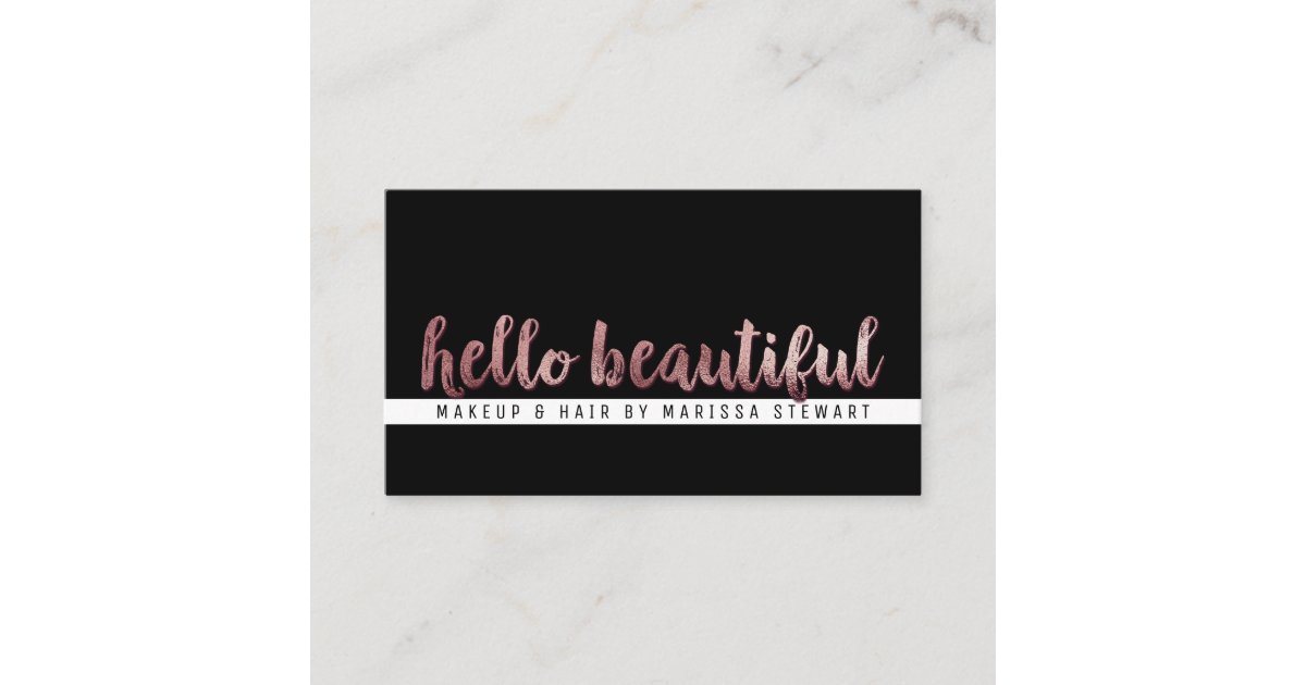 Chic Modern Rose Gold Brushstroke Hello Beautiful Business Card | Zazzle