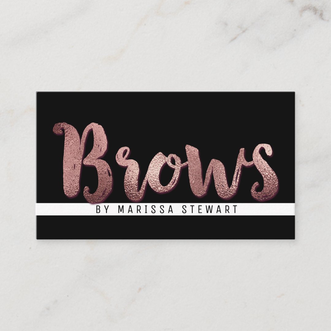 Chic Modern Rose Gold Simple Brushstroke Brows Business Card | Zazzle