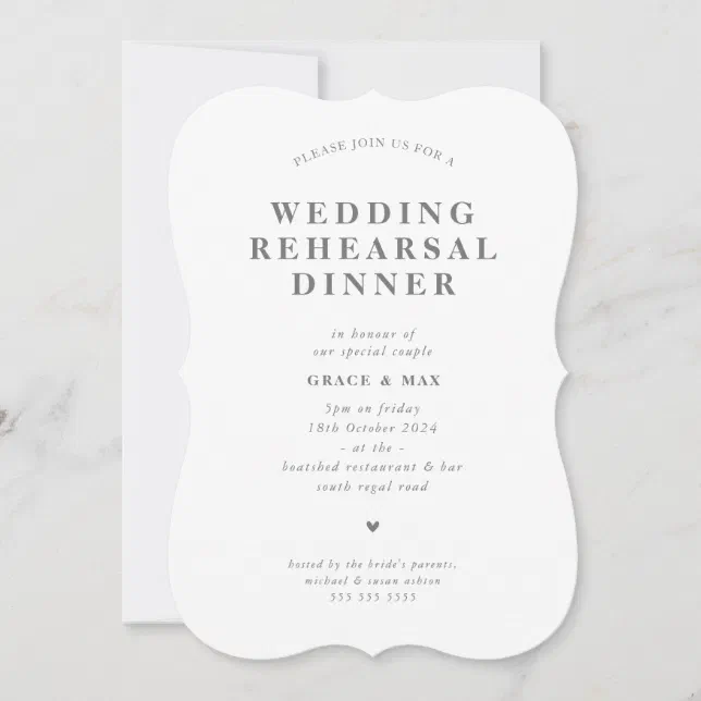 CHIC modern simple rehearsal dinner silver gray Invitation | Zazzle