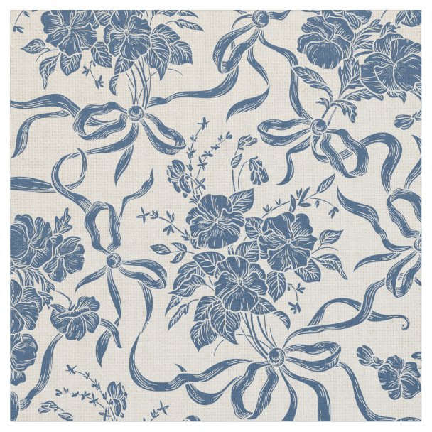Elegant Chic Vintage Blue Rose Floral Fabric | Zazzle