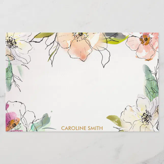 Chic Modern Watercolor Floral Note Stationery | Zazzle
