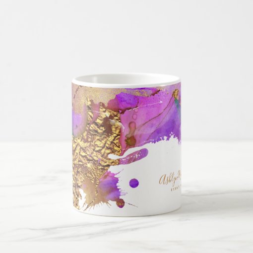 Chic, modern watercolor gold pink purple splatter coffee mug | Zazzle