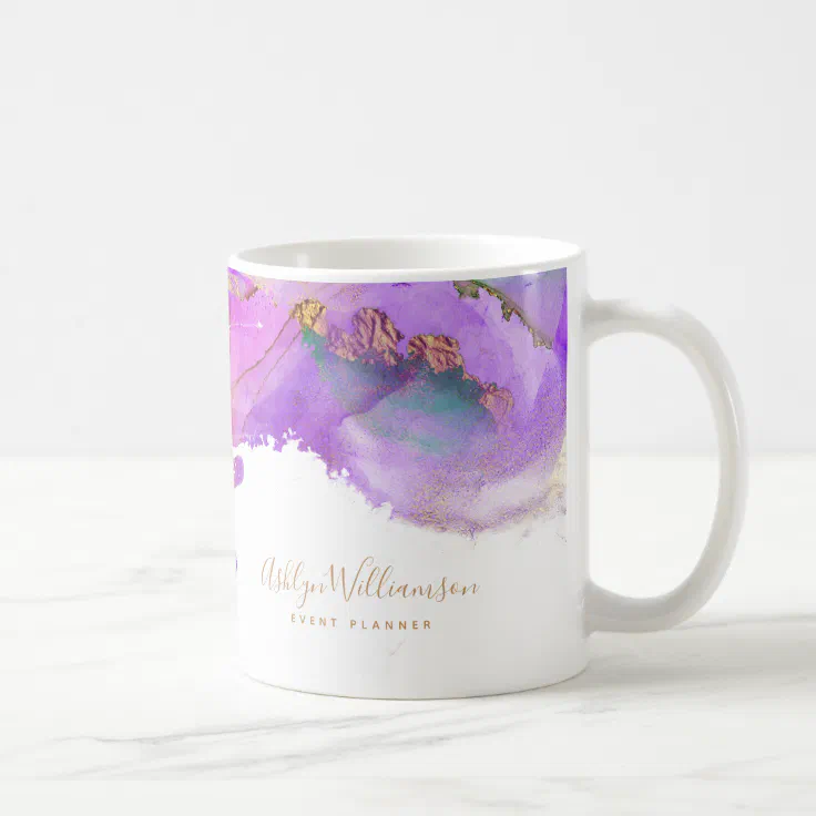 Chic, modern watercolor gold pink purple splatter coffee mug | Zazzle