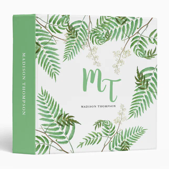 Chic Modern Watercolor Greenery Script Monogram 3 Ring Binder | Zazzle