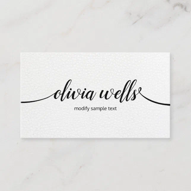 Chic Modern White Leather Handwritten Calligraphy Business Card | Zazzle