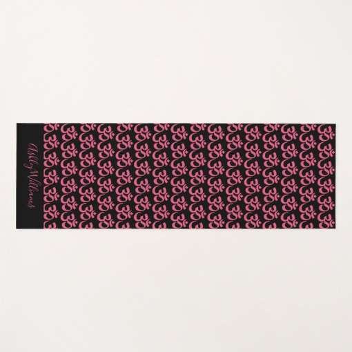 Chic Monogram Hot Pink Om Symbol Pattern Black Yoga Mat | Zazzle