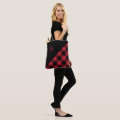 Chic Monogram Red Black Buffalo Check Geometric Tote Bag | Zazzle
