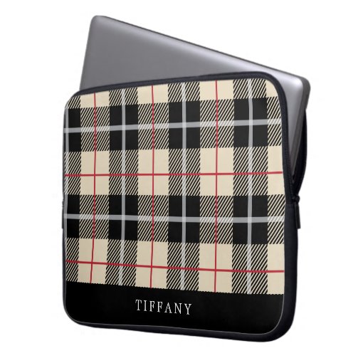 Chic Monogram Thompson Camel Plaid Pattern Laptop Sleeve | Zazzle
