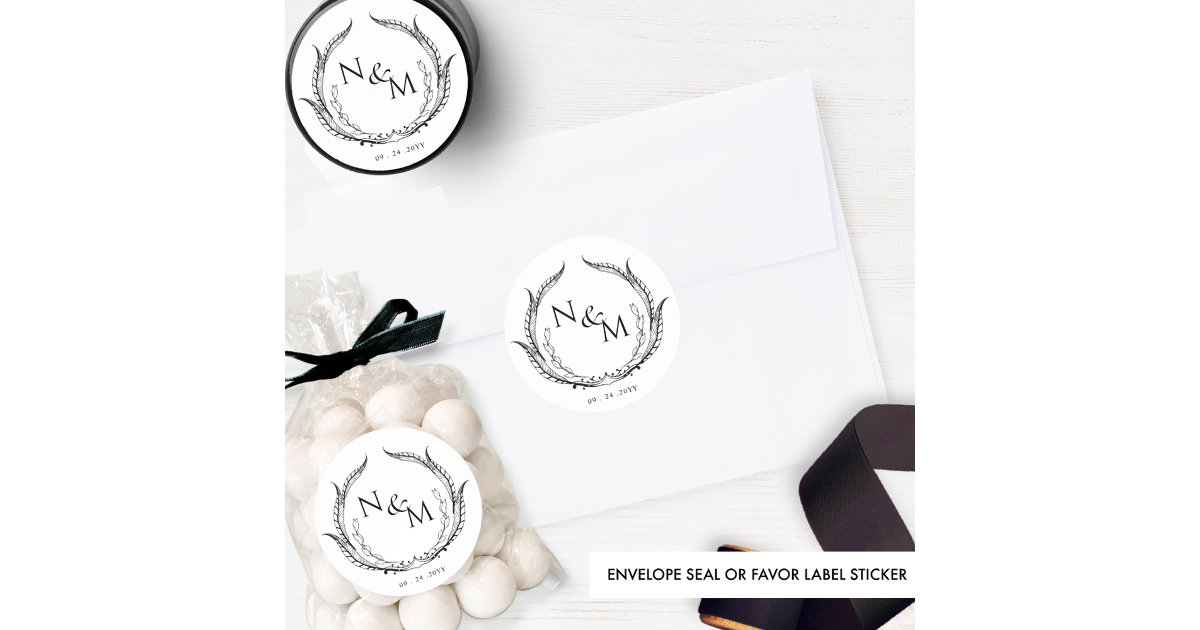 Chic Monogram Wedding Envelope Seal /Favor sticker | Zazzle