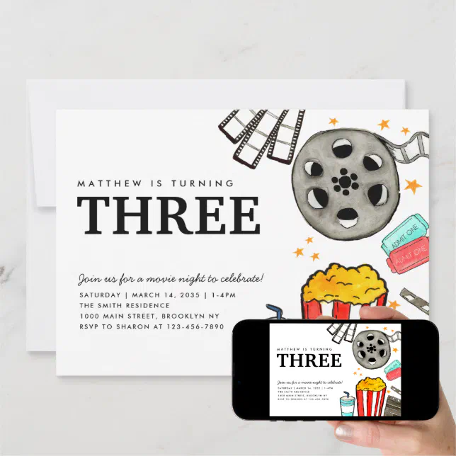 Chic Movie Night Cinema Watch Party Kids Birthday Invitation | Zazzle