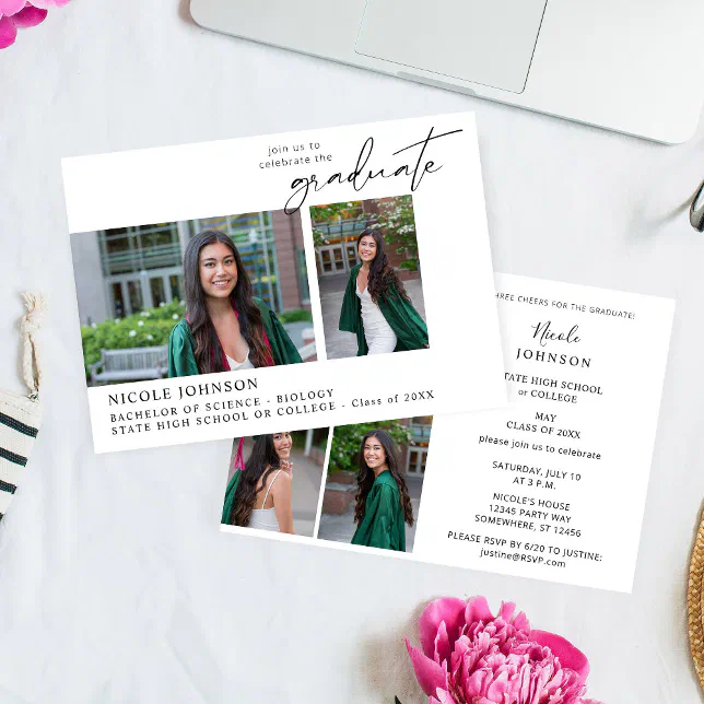 Chic Multi 5 Photo Graduation Party Invitation | Zazzle