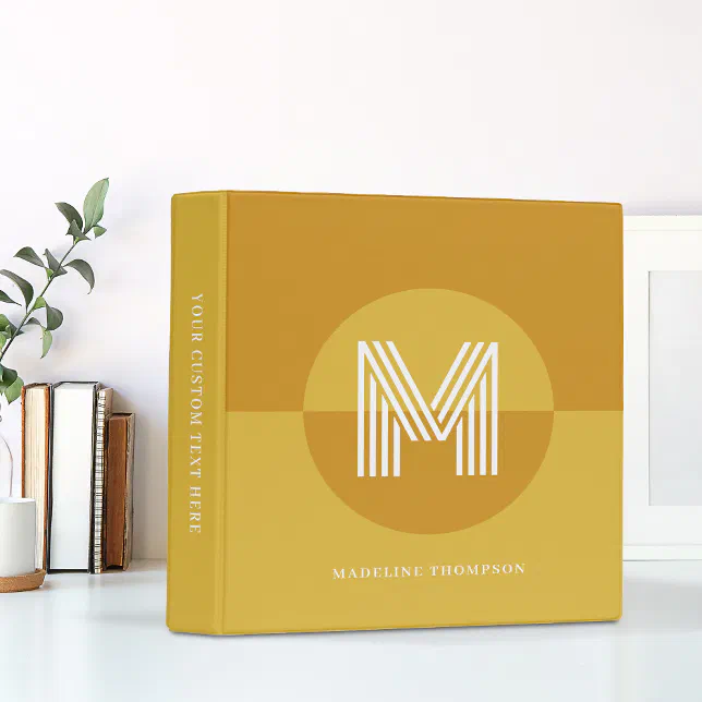 Chic Mustard Yellow Geometric Modern Monogram 3 Ring Binder | Zazzle