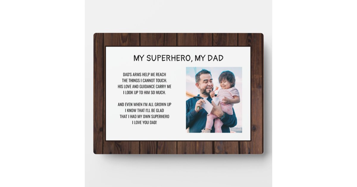 Chic My Superhero My Dad Photo Wood Father's Day Plaque | Zazzle