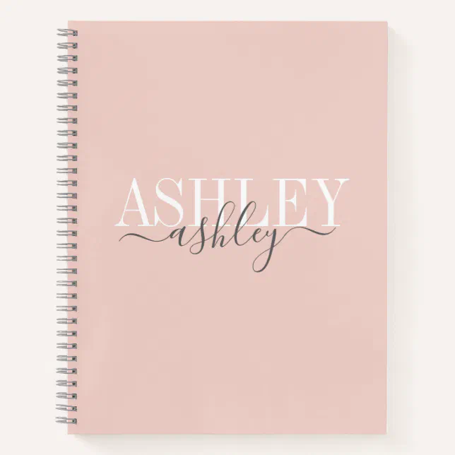Chic Name Monogram Blush Pink Gray Elegant Notebook | Zazzle
