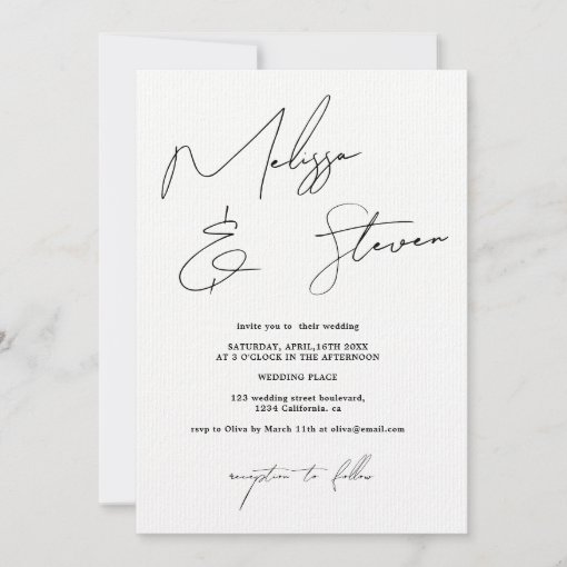 Chic names script calligraphy black wedding invitation | Zazzle