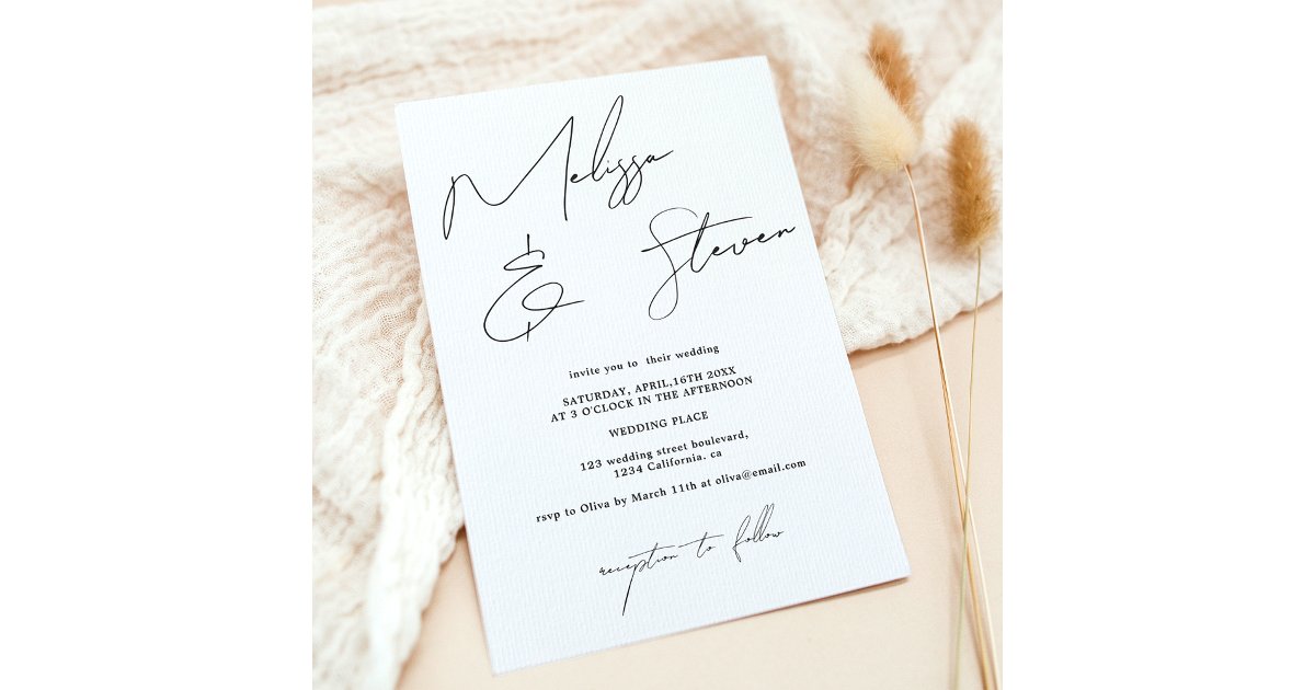 Chic names script calligraphy black wedding invitation | Zazzle