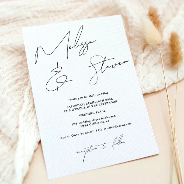 Chic names script calligraphy black wedding invitation | Zazzle