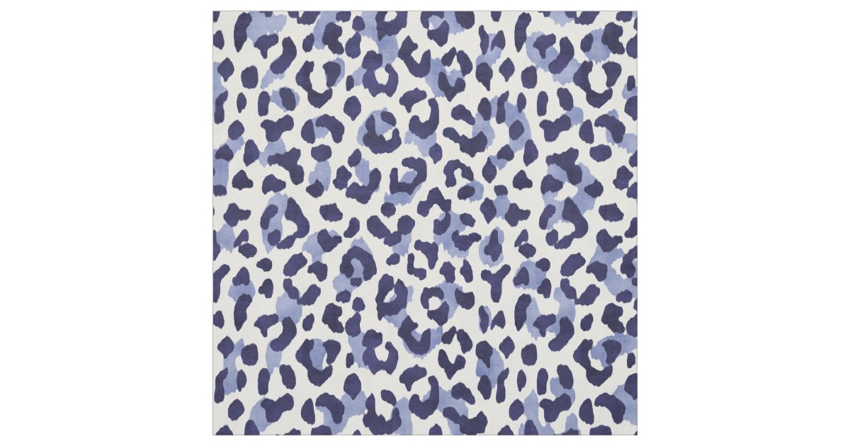 Chic navy blue and white cheetah print pattern fabric | Zazzle