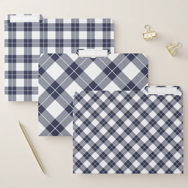 Chic Navy Blue and White Plaid Pattern File Folder | Zazzle