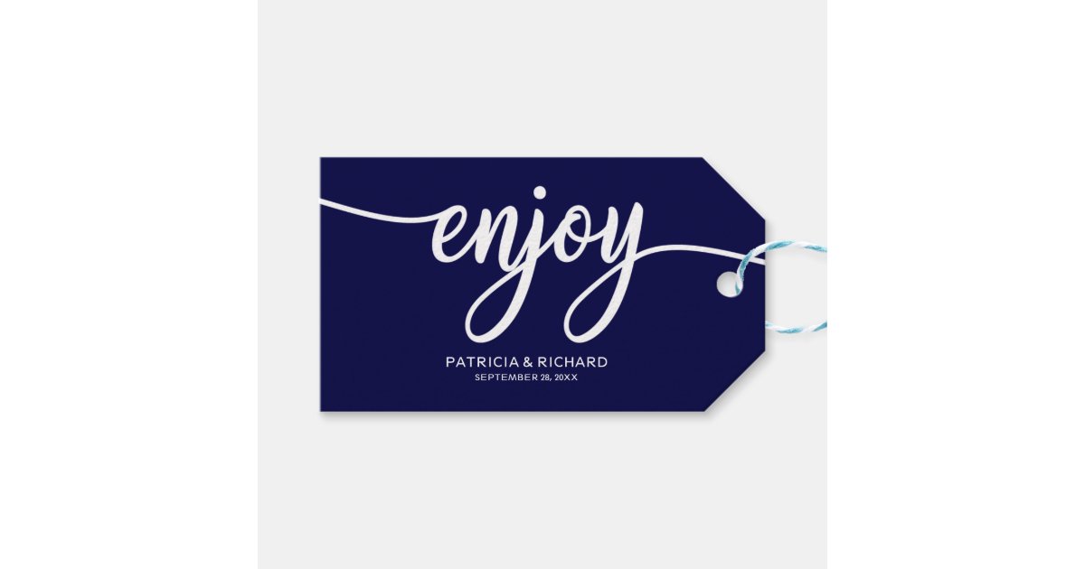 Chic Navy Blue Enjoy Wedding Favor Tags | Zazzle