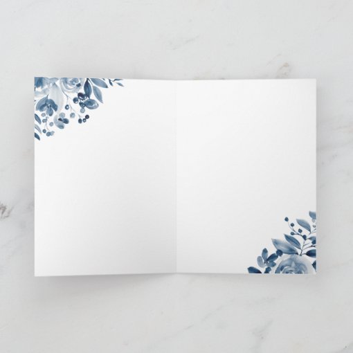 Chic navy blue floral happy birthday photo card | Zazzle