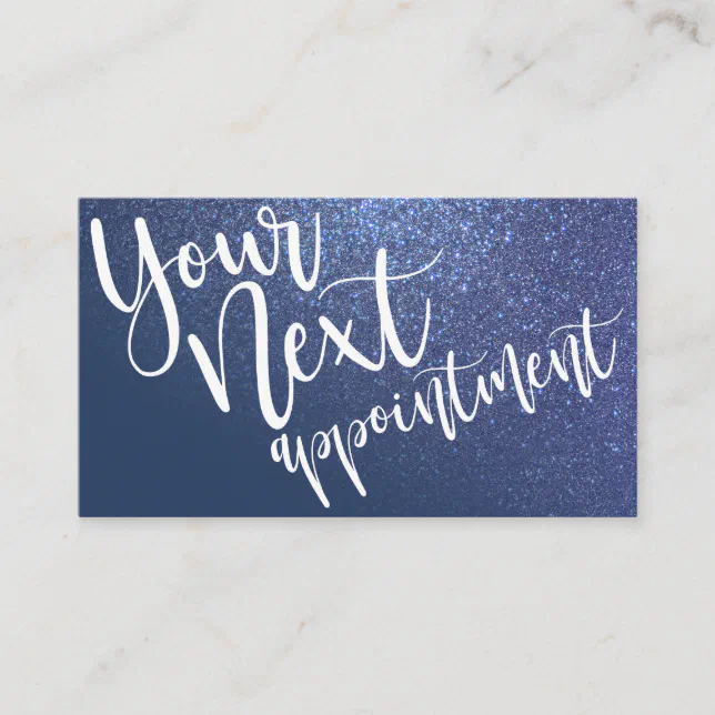 Chic Navy Blue Glitter Gradient Typography Appointment Card | Zazzle