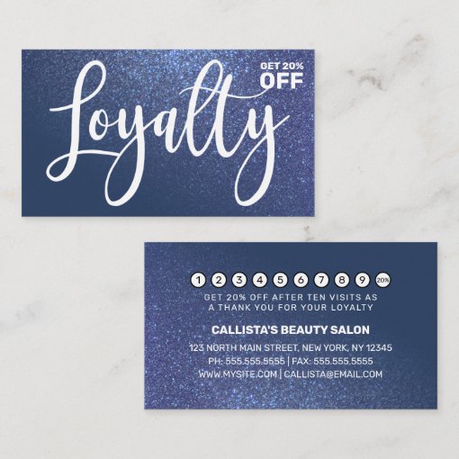 Chic Navy Blue Glitter Gradient Typography Loyalty Card | Zazzle