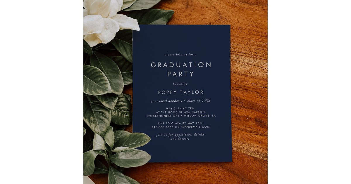 Chic Navy Blue Graduation Party Invitation | Zazzle