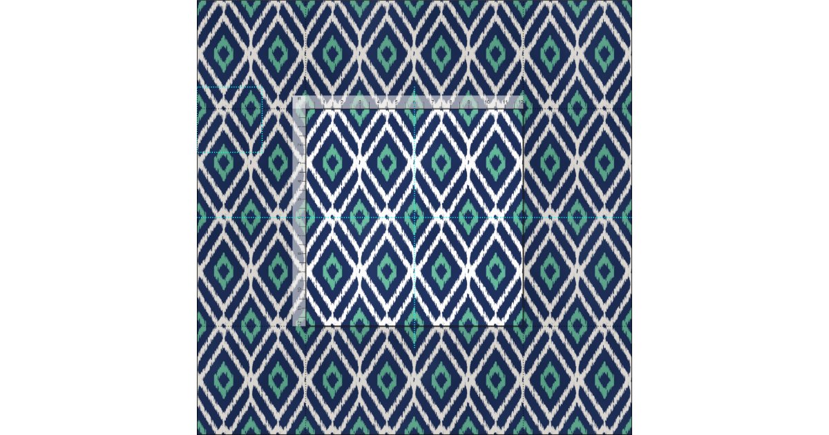 Chic navy blue green ikat tribal diamond pattern fabric | Zazzle