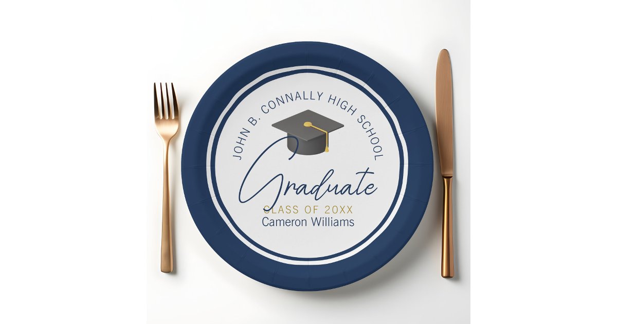 Chic Navy Blue Modern 2025 Graduation Party Paper Plates | Zazzle