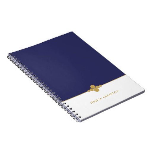 Chic Navy Blue White Gold Personalized Notebook | Zazzle
