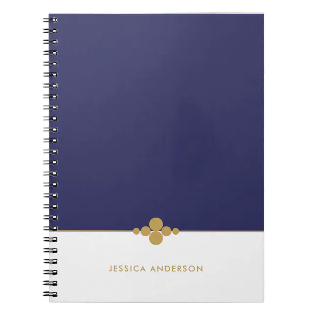Chic Navy Blue White Gold Personalized Notebook | Zazzle