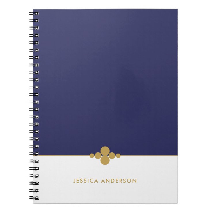 Chic Navy Blue White Gold Personalized Notebook | Zazzle