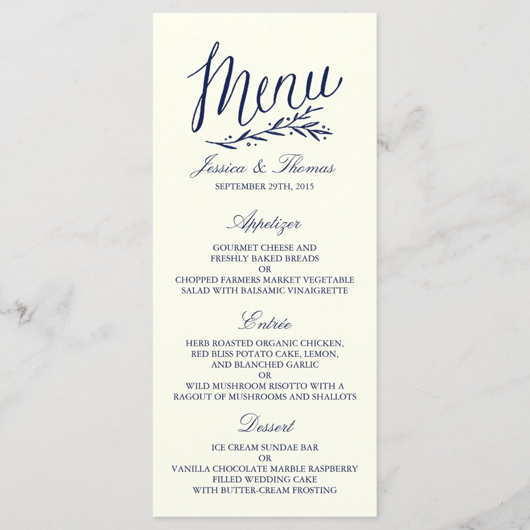 Chic Navy & Ivory Wedding Menu Template | Zazzle Chic Navy & Ivory Wedding Menu Template | Zazzle