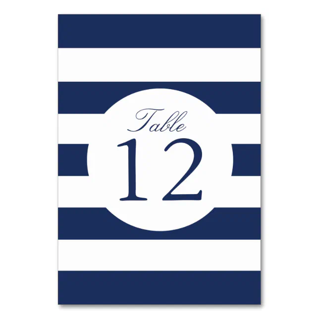 Chic Navy Stripes Table Number Card | Zazzle