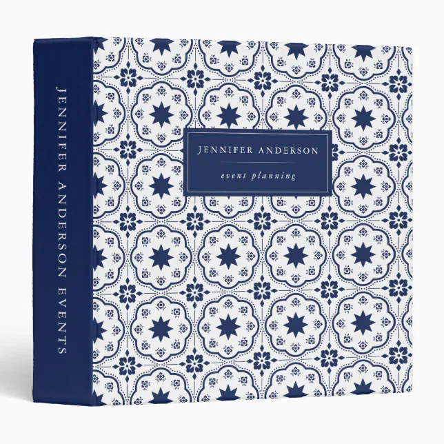 Chic Navy & White Moroccan Tile Pattern 3 Ring Binder | Zazzle