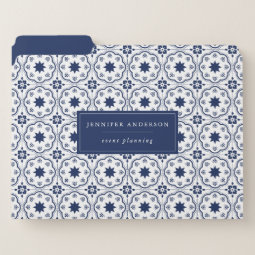 Chic Navy & White Moroccan Tile Pattern File Folder | Zazzle