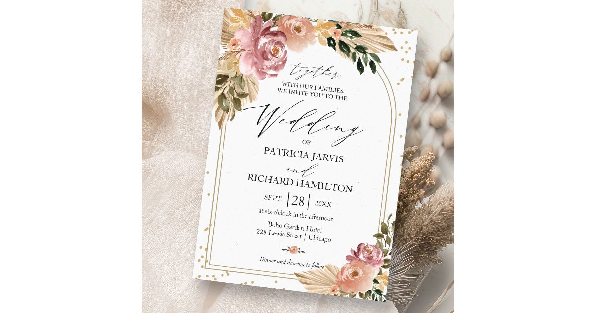 Chic Neutral Colors Boho Floral Wedding Invitation | Zazzle