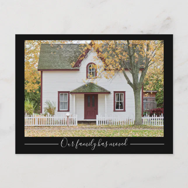 Chic New Home Address Custom House Photo Black Postcard | Zazzle