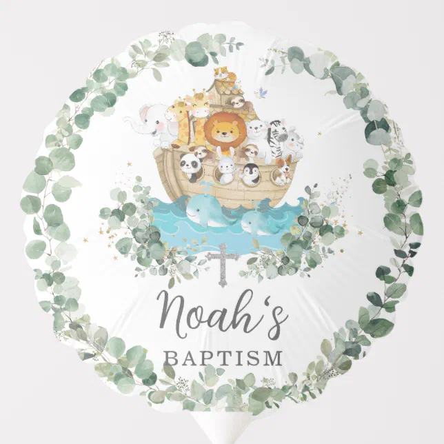 Chic Noah's Ark Greenery Baptism Christening Balloon | Zazzle