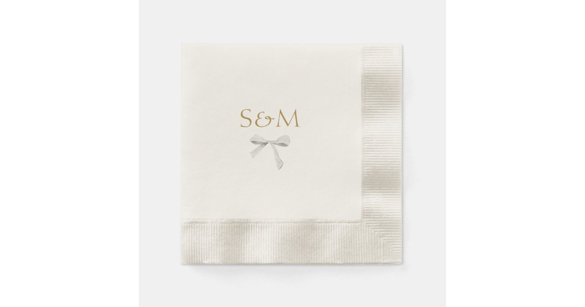 Chic Off White | White Ribbon Wedding Welcome Napkins | Zazzle
