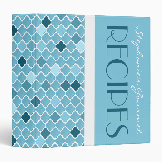 Chic Ombre Quatrefoil Pattern Recipe Binder - Blue | Zazzle
