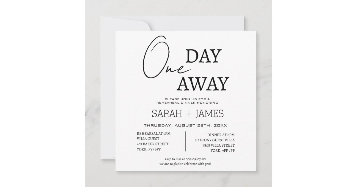 Chic One Day Away Rehearsal Dinner Wedding Square Invitation | Zazzle