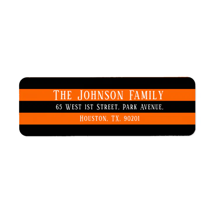 Chic Orange Black Stripes Halloween Return Address Label | Zazzle