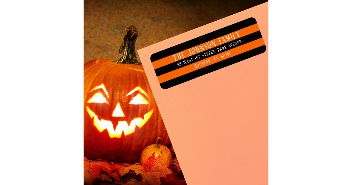 Chic Orange Black Stripes Halloween Return Address Label | Zazzle