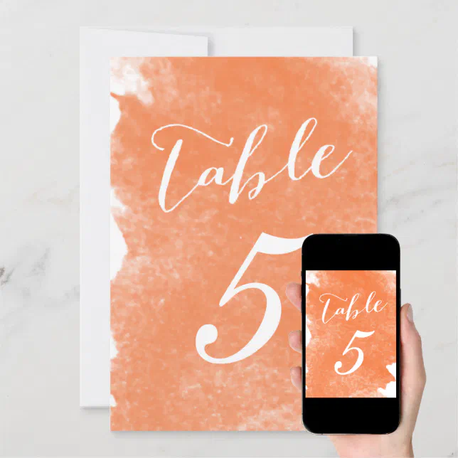 CHIC ORANGE WATERCOLOR TABLE NUMBER CARDS | Zazzle