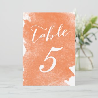 CHIC ORANGE WATERCOLOR TABLE NUMBER CARDS | Zazzle