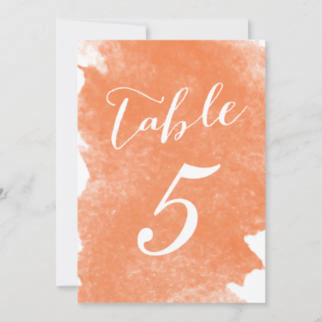 CHIC ORANGE WATERCOLOR TABLE NUMBER CARDS | Zazzle