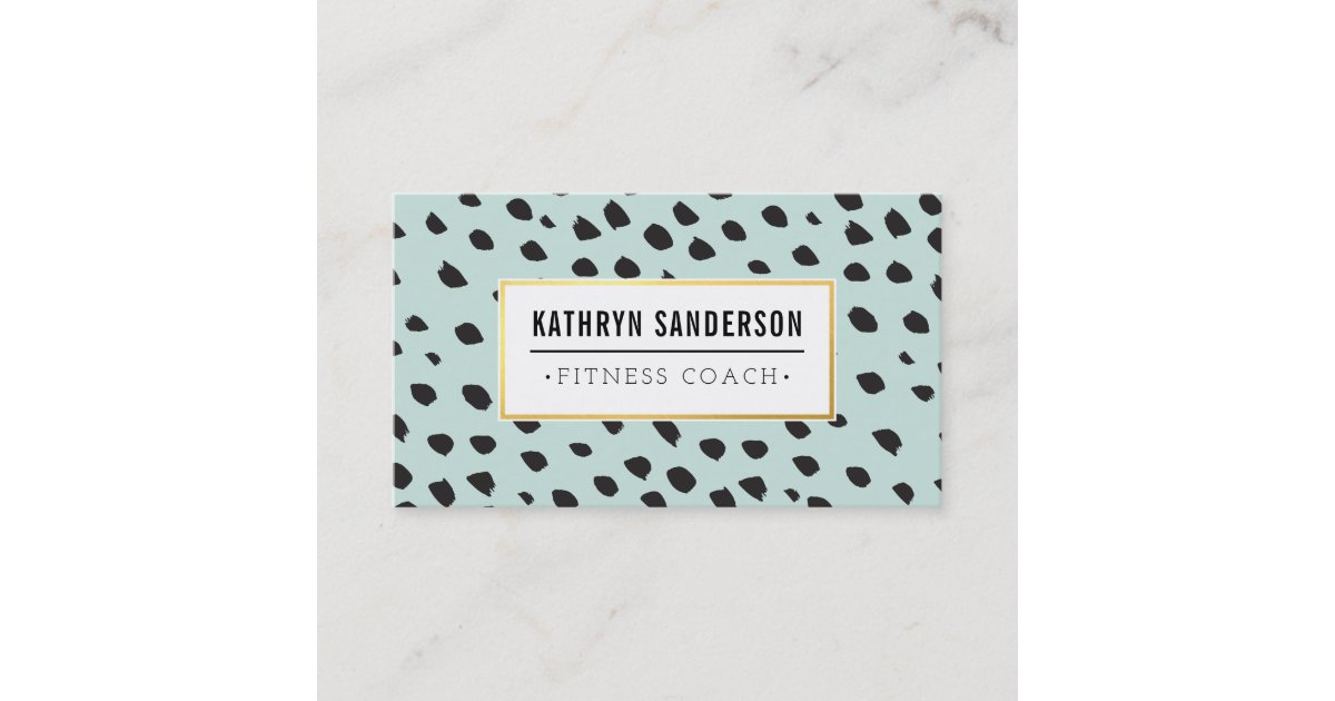 CHIC paint dabs strokes dots black gold mint Business Card | Zazzle