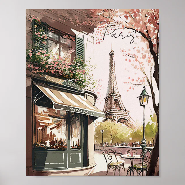 Chic Parisian Cafe Eiffel Tower Paris France Shop Poster | Zazzle